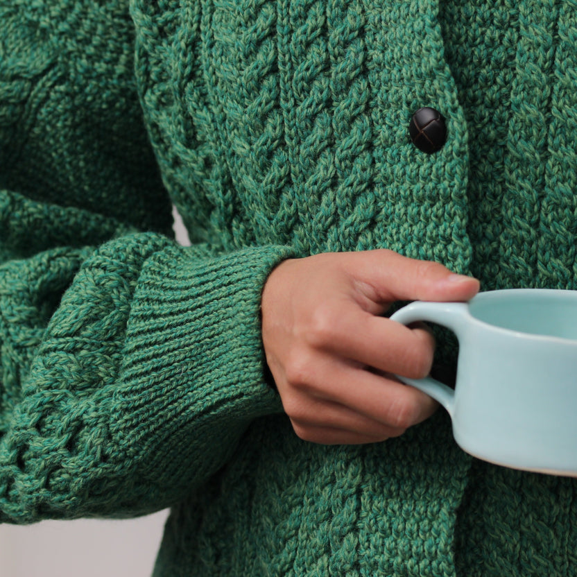 Cropped Aran Cardigan, Clover Green, IrelandsEye